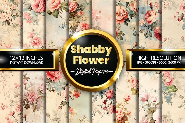 Shabby Flower Digital Papers, Flower Pattern