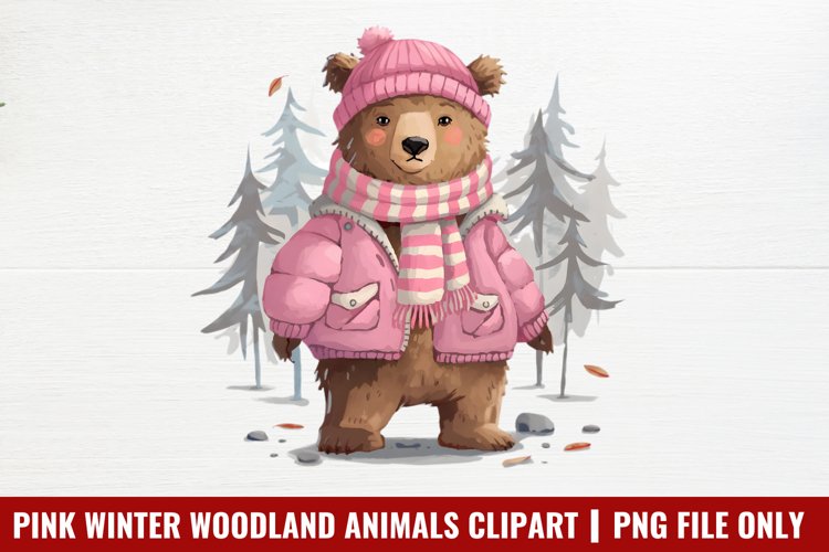 Pink Winter Woodland Animals Clipart PNG (4805071)