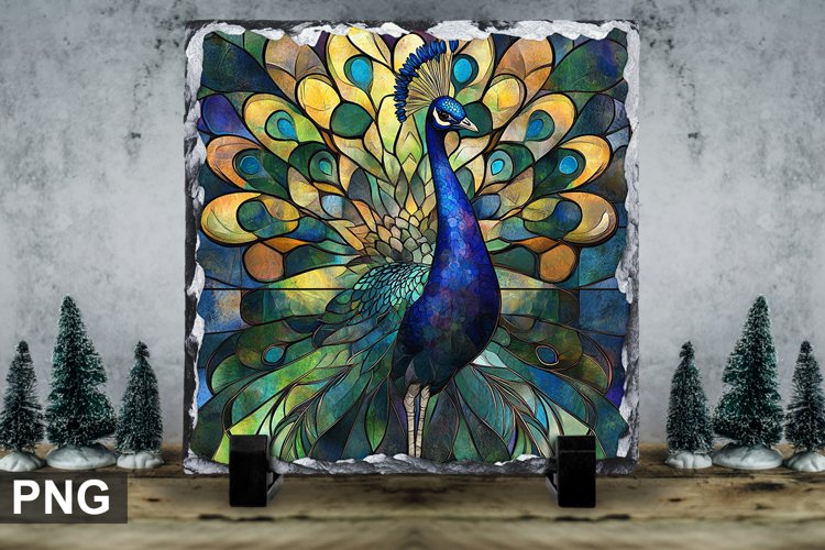 Stained Glass Peacock - Square Sublimation Slate Design