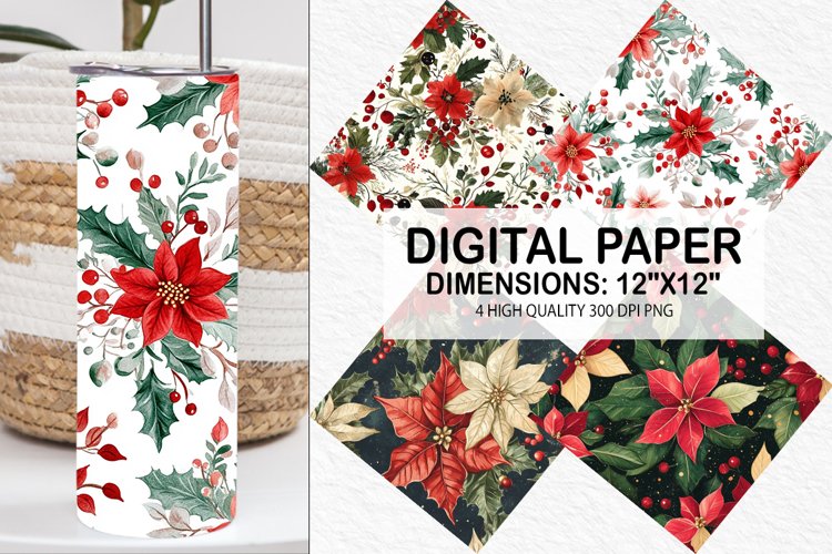 Christmas Floral Seamless Digital Paper
