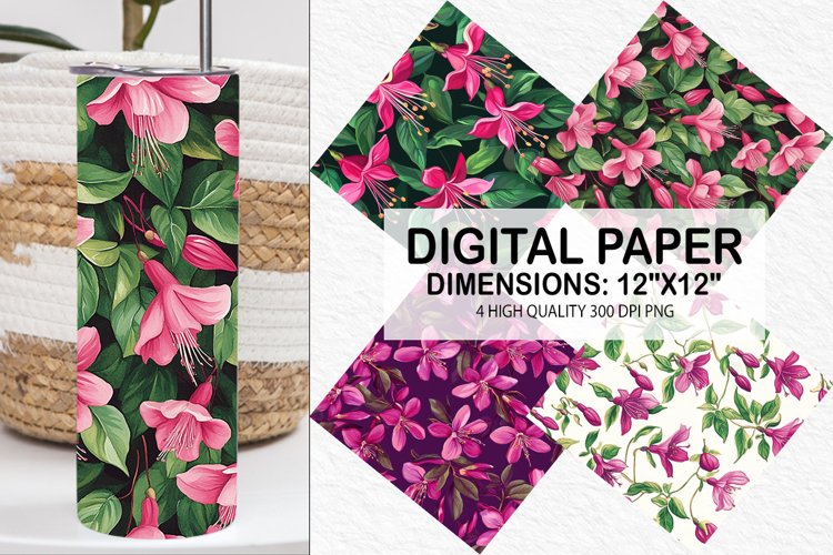 Fuchsia Flowers Pattern Digital Paper - Flowers Background