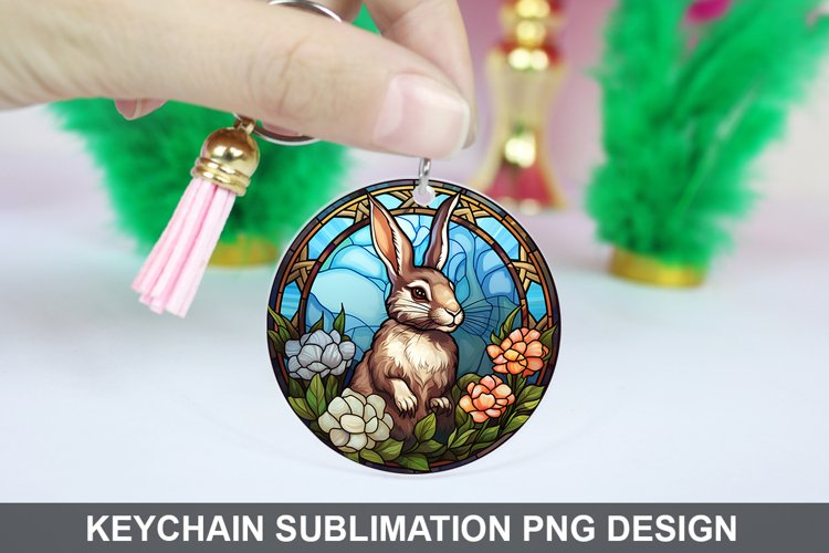 Bunny Round Keychain, - Sublimation PNG Desig