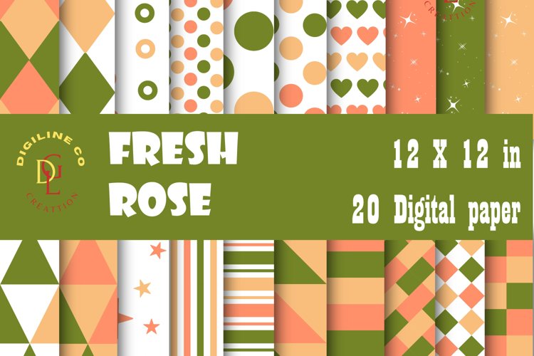 Rose Digital paper pink and green mix color rose clipart