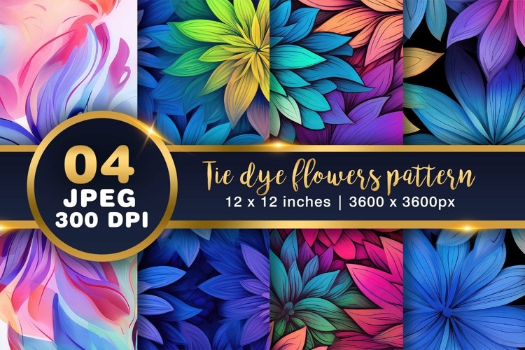 Tie dye Flowers Digital paper, rainbow floral (3217164)