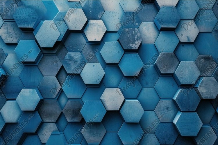 Abstract background of blue hexagonal tiles with varying sha