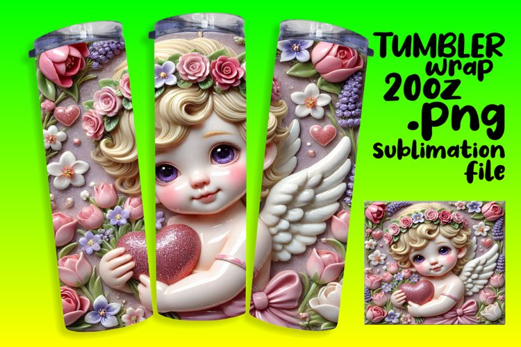 VIVID 20oz Sublimation Tumbler Template , 3D Cupid