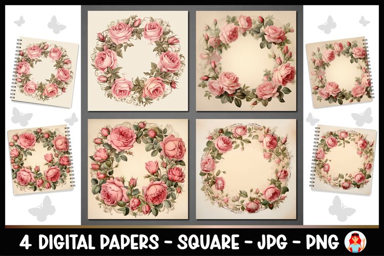 4 Vintage Floral Digital Papers I Junk Journal (3057559)
