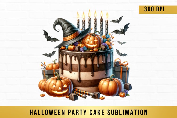 Watercolor Halloween Party Cake Clipart, Halloween Cake