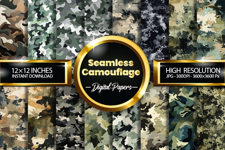 Seamless Camouflage Digital Papers, Military Pattern