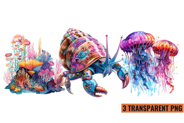 Watercolor Sea Animals Clipart , PNG