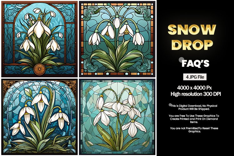 Stained Glass Snowdrop Square Coaster - 04 (3016883)