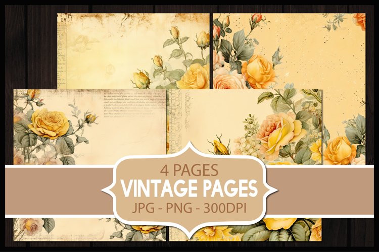4 Vintage Roses Flower Digital Papers I Junk (3095043)