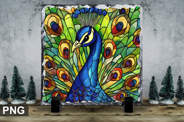 Stained Glass Peacock - Square Sublimation Slate Design