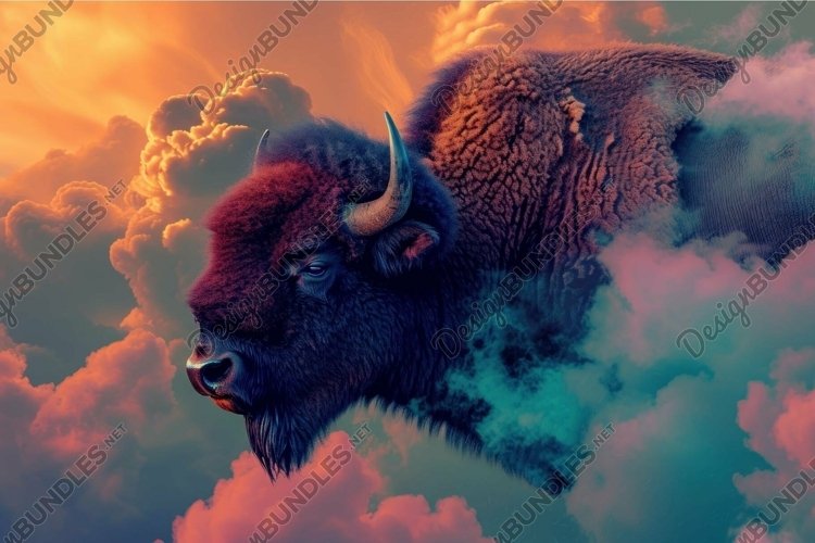 Majestic Colorful bison. Generate Ai
