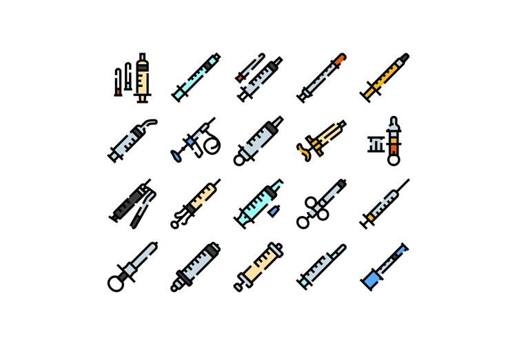 Syringe and injection medical equipment icons collection