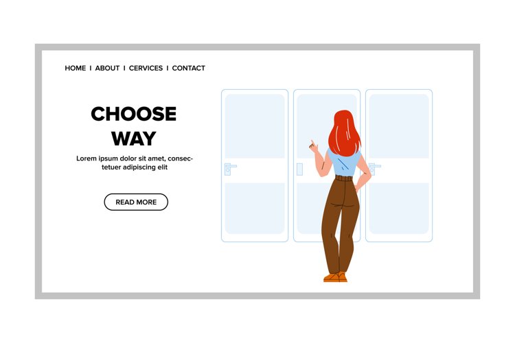 Choose Way Direction Young Woman Thinker Vector