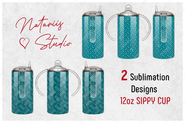 2 Light Blue Diamond Plate Sublimation - 12 oz Sippy Cup.