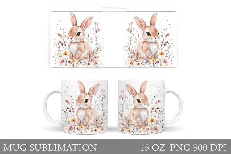 Cute Bunny Mug Wrap. Bunny Flowers Mug Design (5088861)