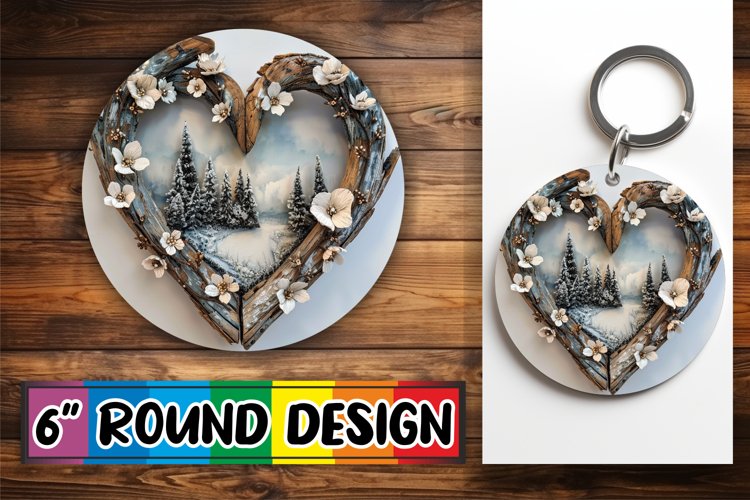 3D Heart Frame Holiday Round Design for Sublimation