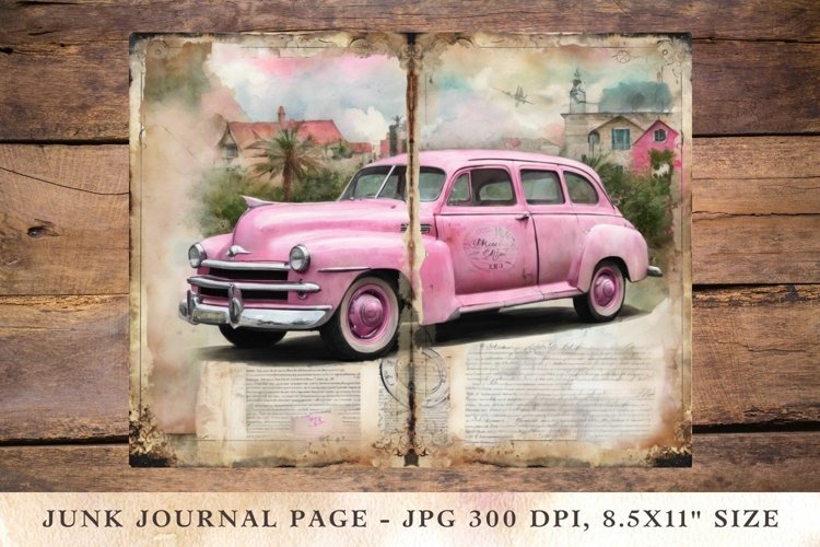 Printable Junk Journal Pages pink car 3