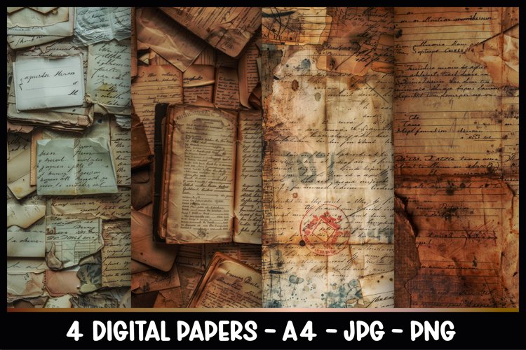 4 Vintage Digital Papers I Junk Journal Page (3711212)