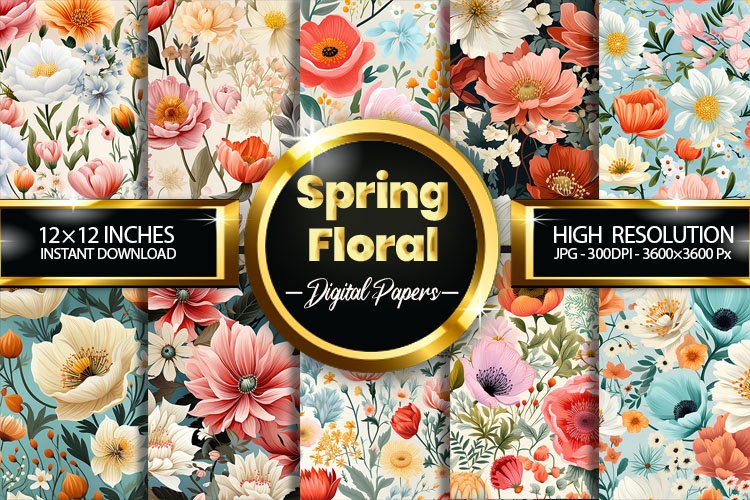 Spring Floral Digital Papers, Flowers Pattern