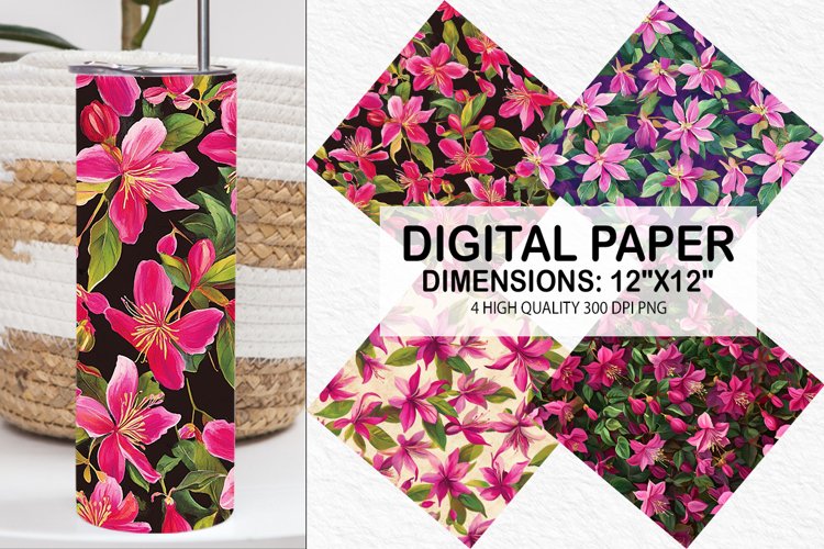 Fuchsia Flowers Pattern Digital Paper - Flowers Background