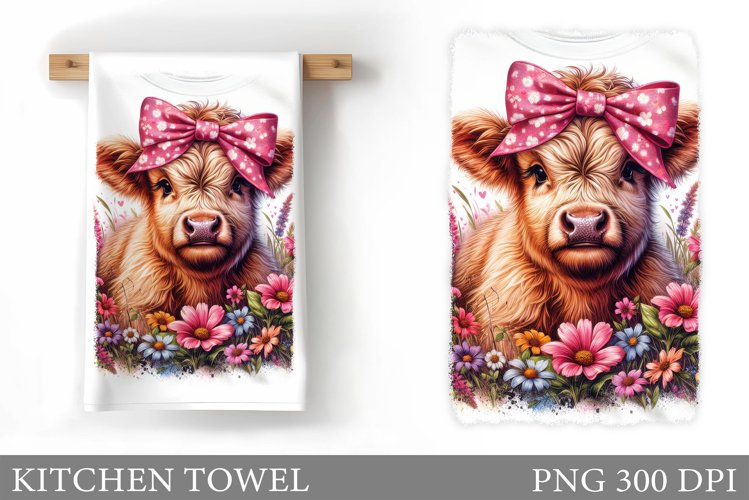 Highland Cow Kitchen Towel. Cow Flowers Kitchen (5102615)