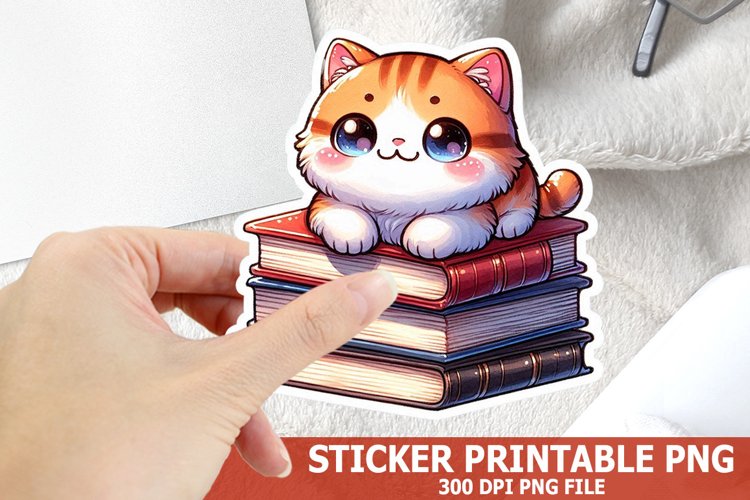 Cute Cat on A Stack of Books Sticker