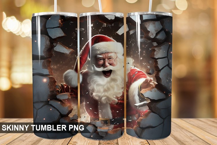 3D Christmas Santa Cracked Hole PNG Tumbler Design