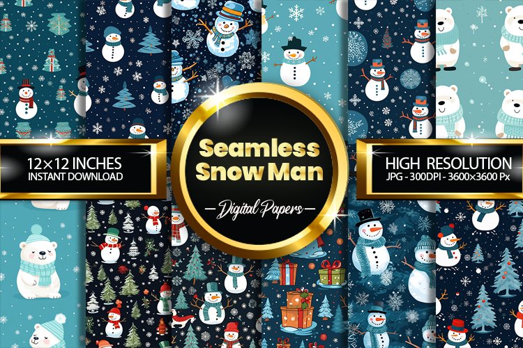 Seamless Snow Man Digital Papers, Winter Pattern