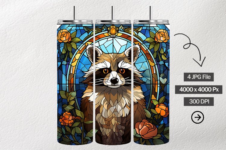 Raccoon Stained Glass Square Coaster - 4 Variation (2968235)