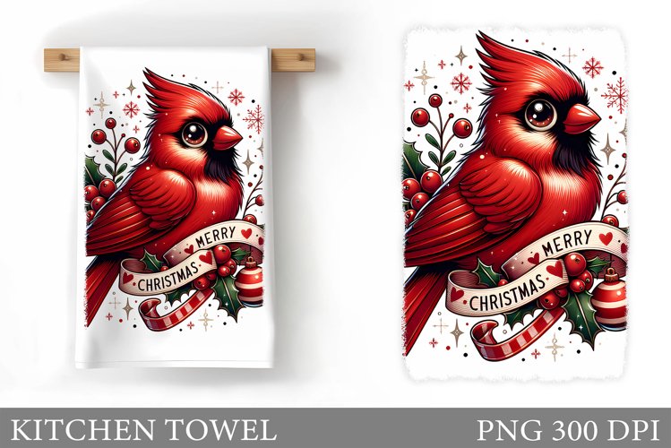 Cute Cardinal Kitchen Towel. Christmas Bird (4624371)