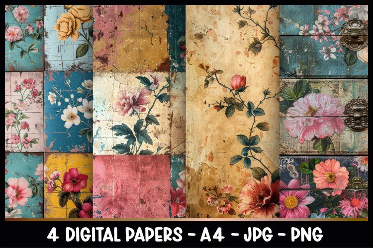 4 Vintage Floral Digital Papers I Junk Journal (3722144)
