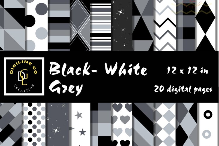 cute Black white grey Digital paper Watercolor clipart