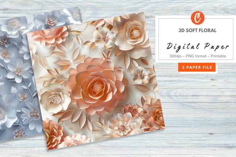 3D SOFT FLORAL Digital Paper PNG