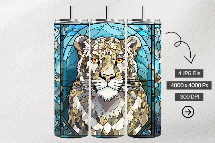 Snow Leopard Stained Glass Square Coaster - 4 (2972081)