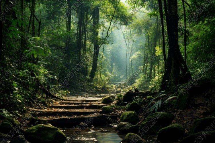 Mystical forest path at sunrise (4255880)