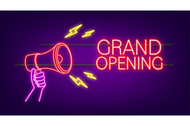 megaphone-label-with-neon-grand-opening-1874489-illustrations