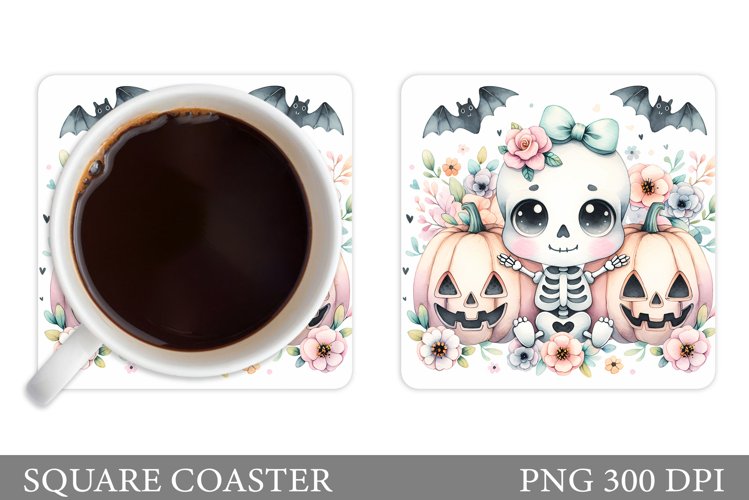 Cute Skeleton Coaster Sublimation. Halloween (4318887)