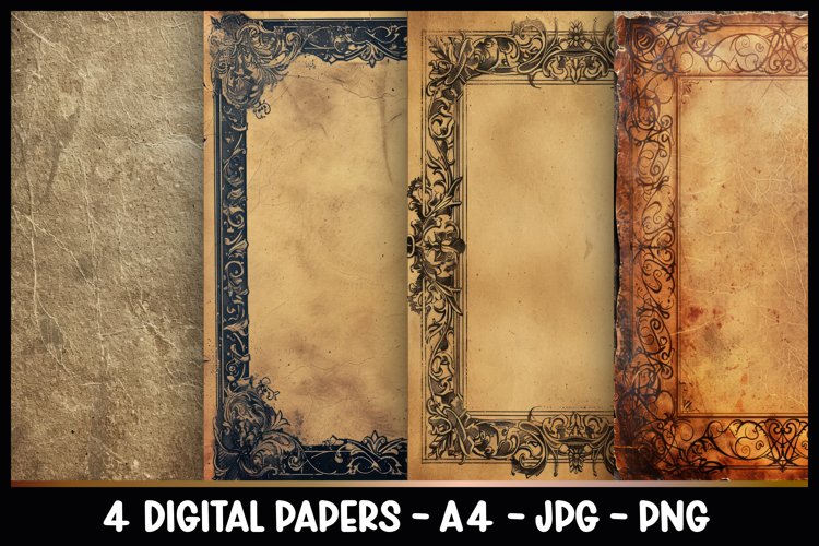 4 Vintage Digital Papers I Junk Journal Pages (3770384)