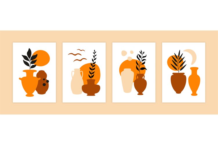 Abstract vase posters. Trendy vessel and antic ceramic with