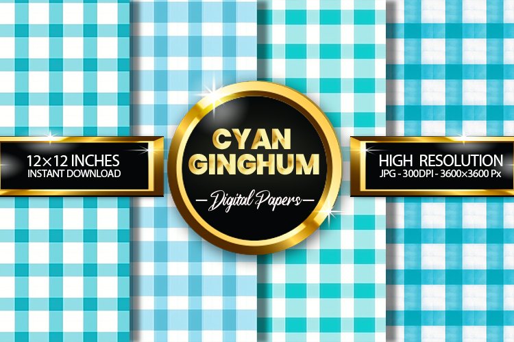 Cyan Gingham Digital Papers - 04 Variations (3001254)
