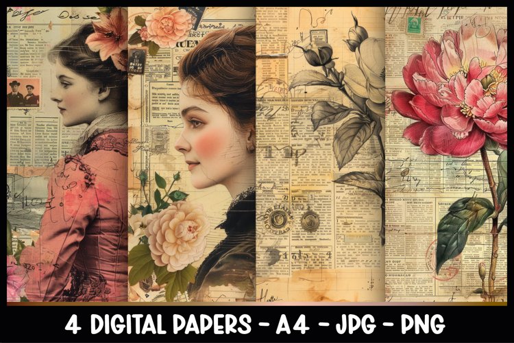4 Vintage Floral Digital Papers I Junk Journal (3722147)