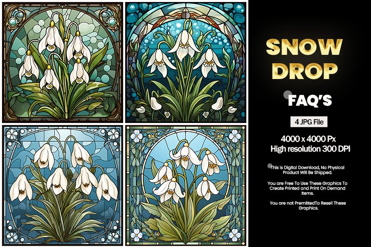 Stained Glass Snowdrop Square Coaster - 04 (3016885)