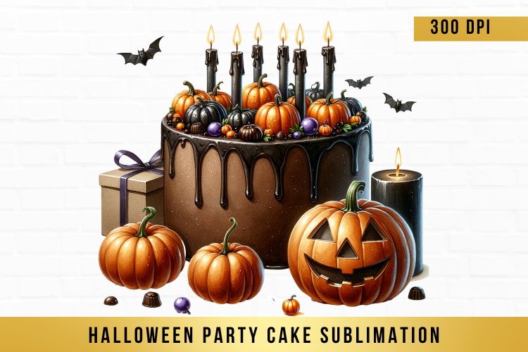 Watercolor Halloween Party Cake Clipart, Halloween Cake
