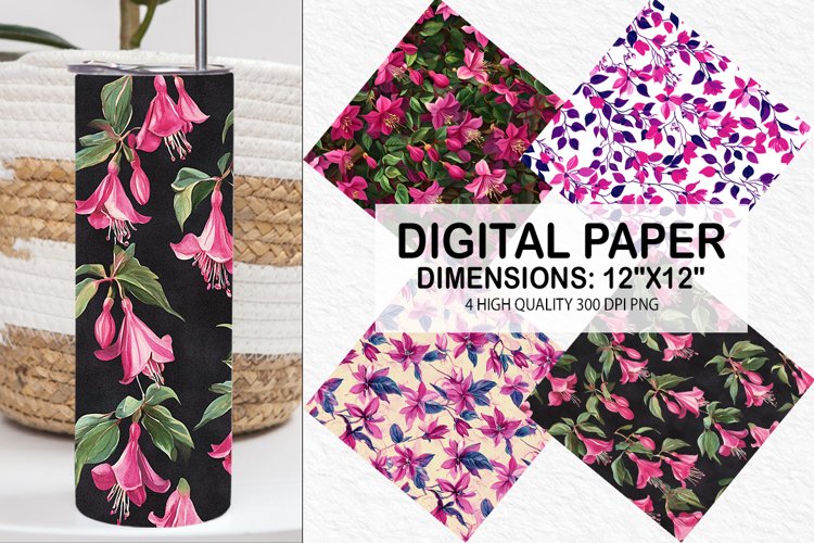 Fuchsia Flowers Pattern Digital Paper - Flowers Background