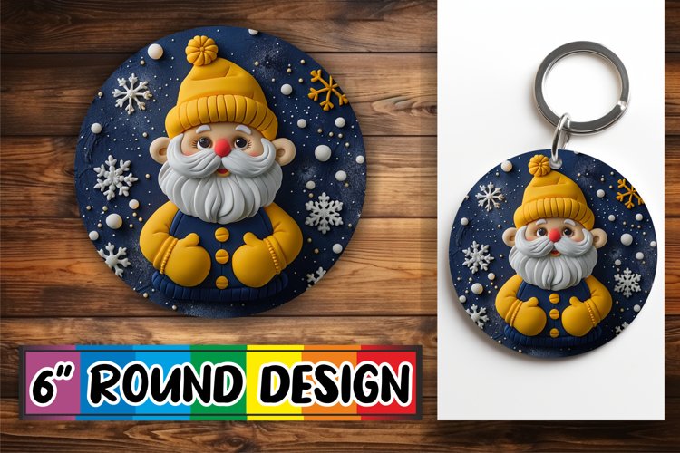 Santa Claus 3D Round Design Sublimation Holiday Keychain