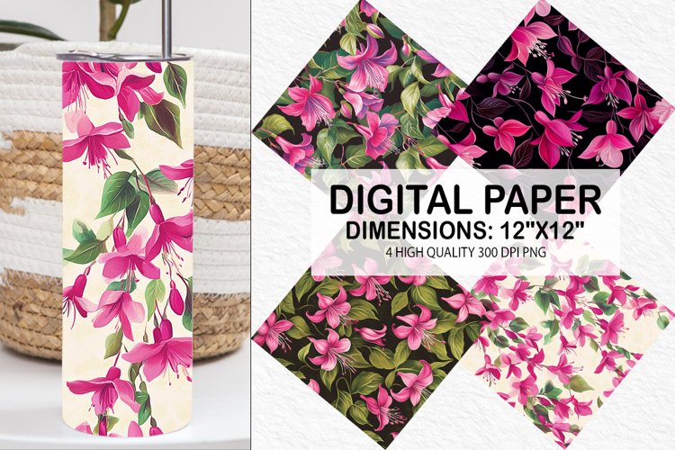 Fuchsia Flowers Pattern Digital Paper - Flowers Background