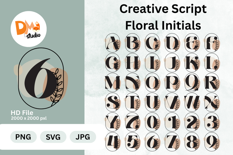 Creative Script Floral Initials Monogram